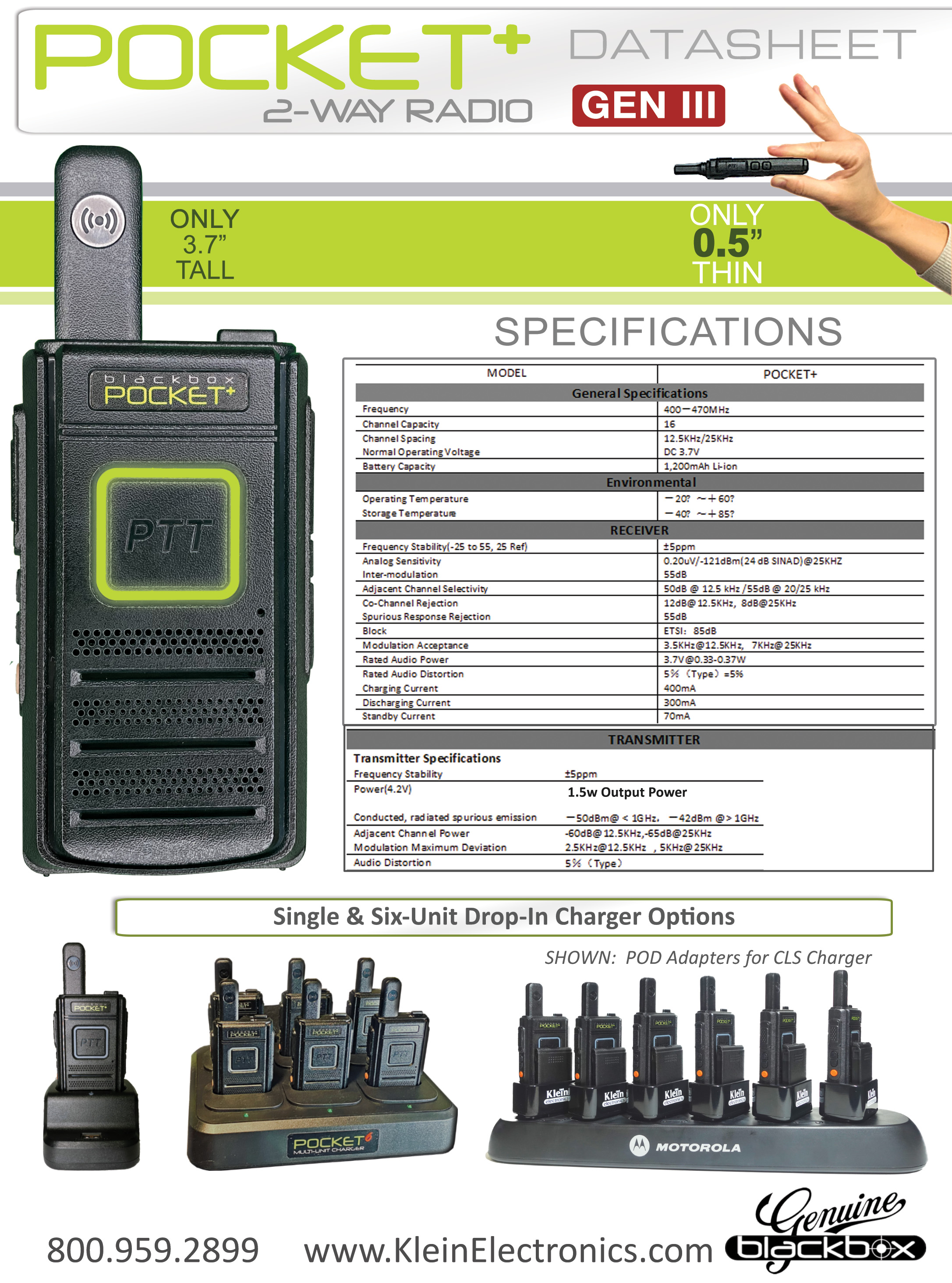 Pocket+ UHF Radio with Motorola Connector