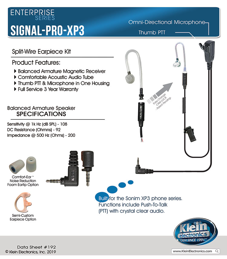Signal-Pro Split-Wire PTT Earpiece for Sonim XP3