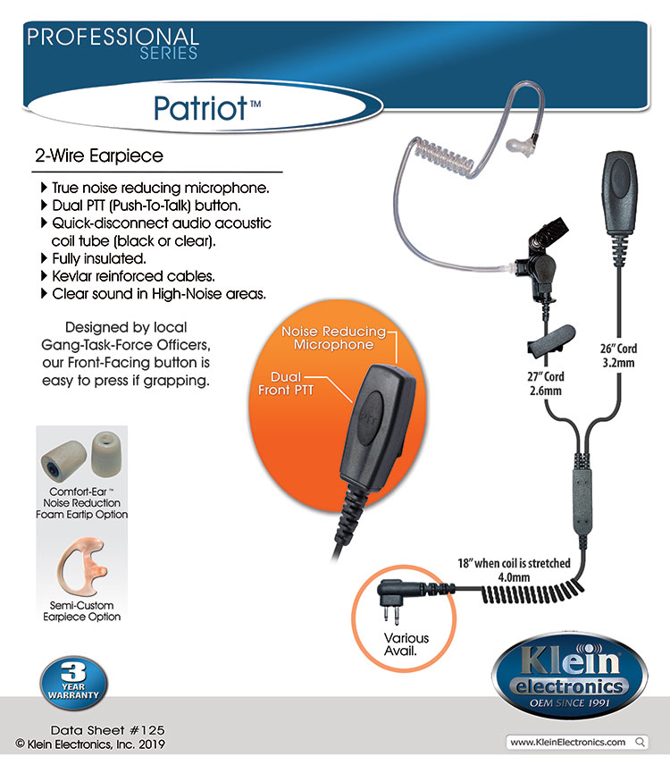 Patriot 2-Wire Surveillance Earpiece